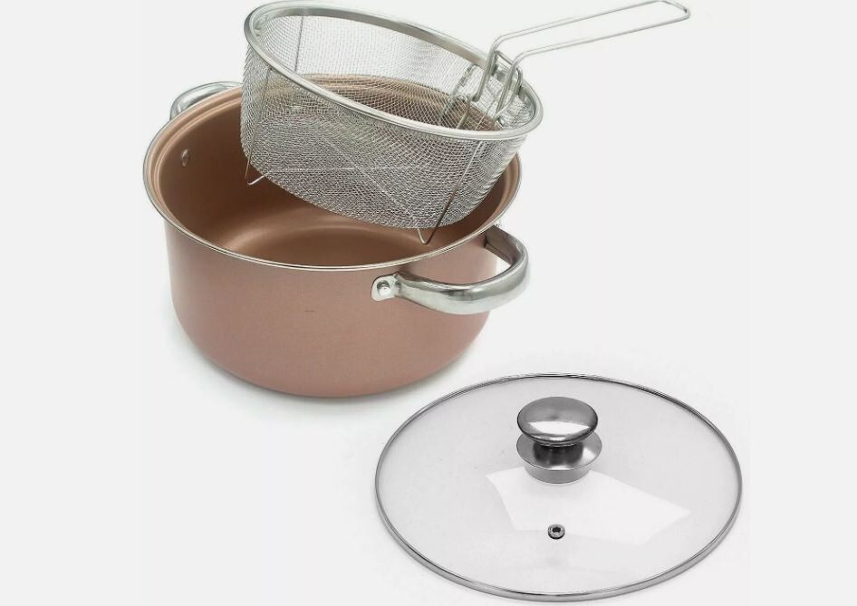 Large 24cm Chip Pan Deep Fat Fryer Cooking Pot Frying Basket With Glass ...