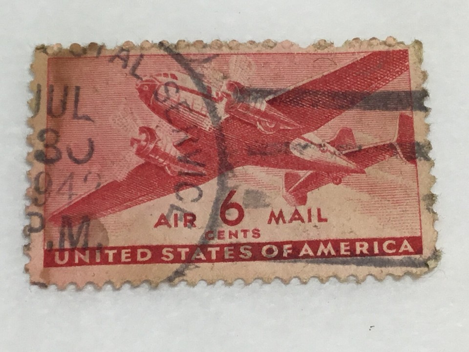 Vintage 1940's U. S. Air mail Red Stamp Airplane post marked July 30 ...