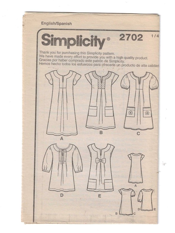 Simplicity 2702, Misses' Dress or Tunic, Size H5 (6-14), Uncut, Sewing ...