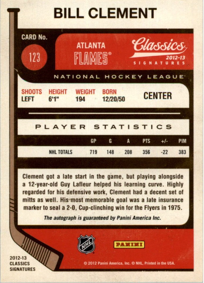 2012-13 Classics Signatures Autographs #123 Bill Clement Auto - NM-MT ...
