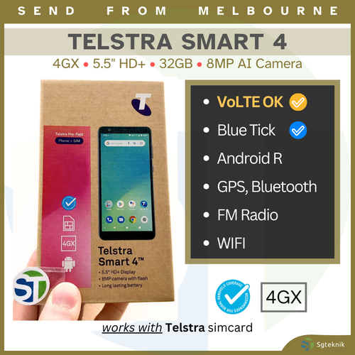 Telstra Essential Smart 4 Blue Tick 4G VoLTE 4GX Android Mobile Phone ...