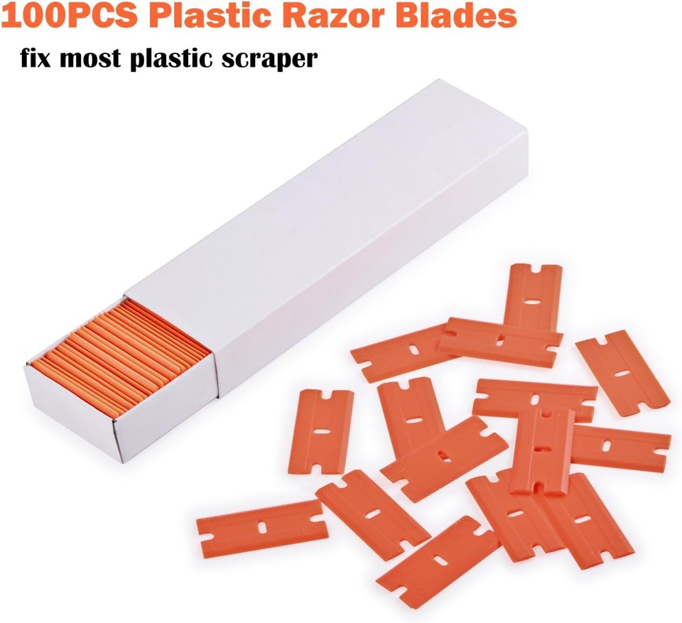 2PCS Plastic Razor Blades Scraper Tool with 100pcs Double Edge Plastic ...