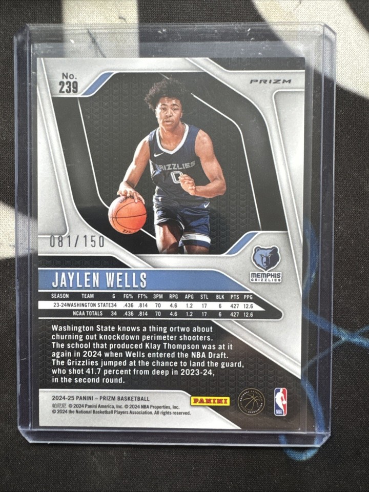 2024-25 Panini Prizm Jaylen Wells #239 Blue Disco Prizm /150 RC Color ...