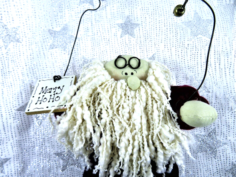 Handmade Merry Ho Ho Santa Claus Hanging Christmas Décor Fabric Wire ...
