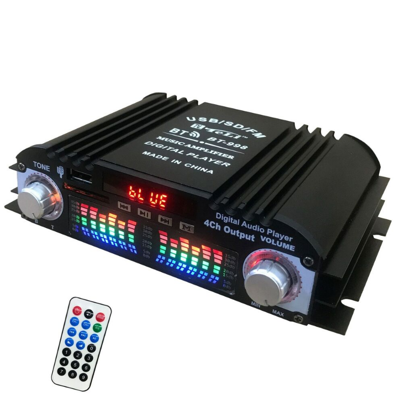 4 Channel Car Amplifier Mini HiFi Digital Stereo Audio Bass Power Amp ...