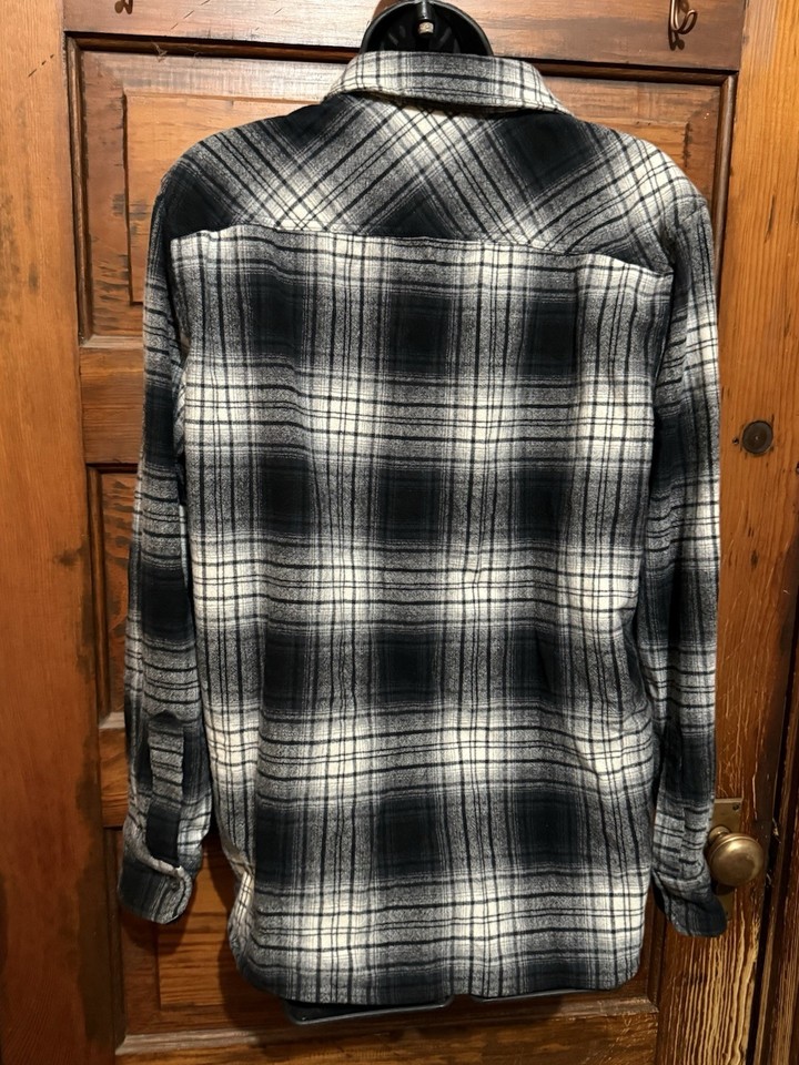 VINTAGE Pendleton Black White Tartan Virgin Wool Button Up Medium USA ...