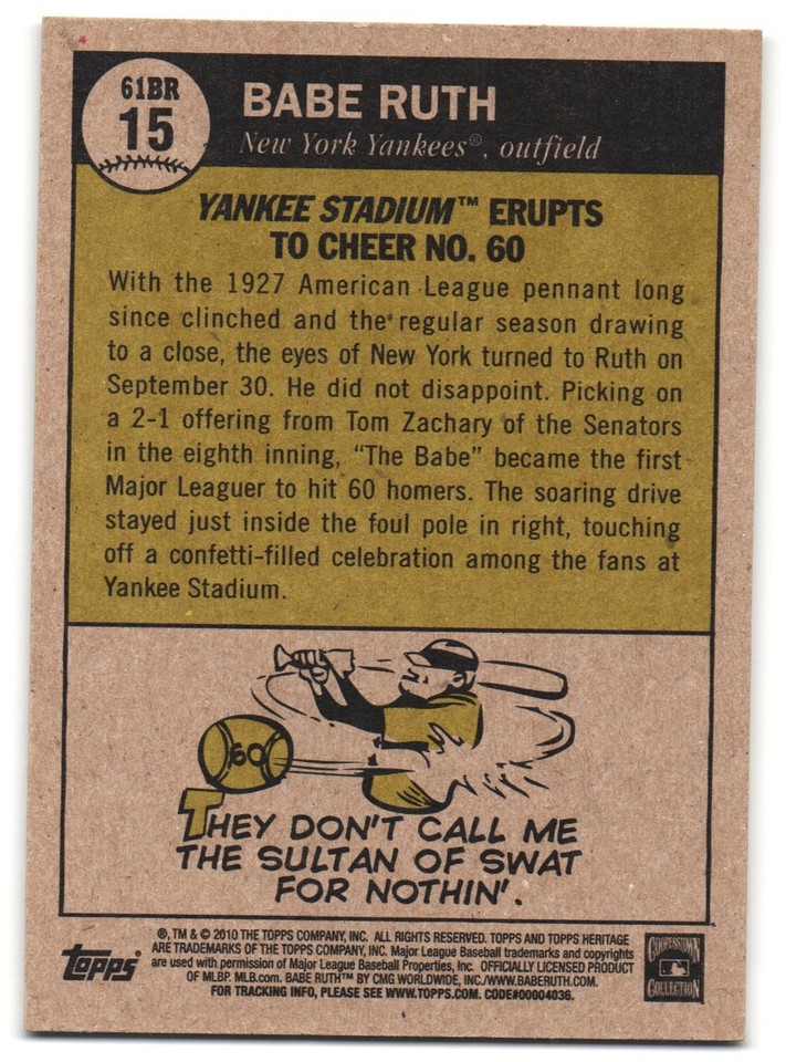 2010 Topps Heritage #61BR15 Babe Ruth Ruth Chase '61 NM | eBay