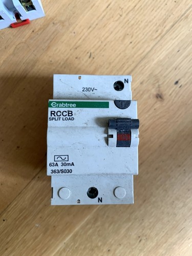 CRABTREE 363/S030 63A 30mA SPLIT LOAD RCCB EN 61008 63 AMP DP TRIP RCD ...