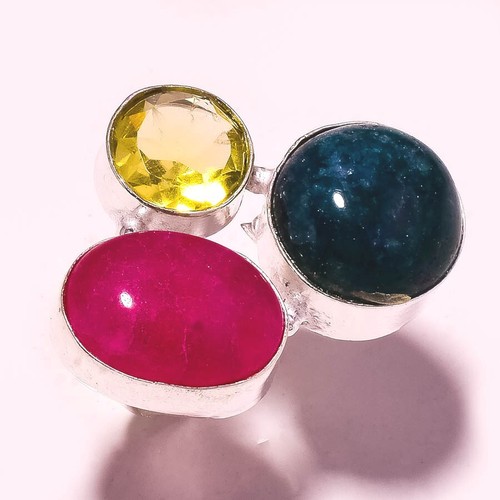 Lemon Topaz Emerald & Ruby Gemstone Handmade Antique Jewelry Ring 6.5 ...