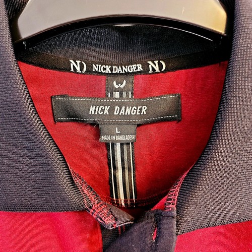Nick Danger Polo Shirt Men's Size Large Maroon with Black Collar Casual ...