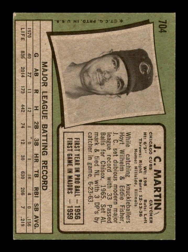 1971 Topps Baseball #704 J.C. Martin EX *d10 | eBay