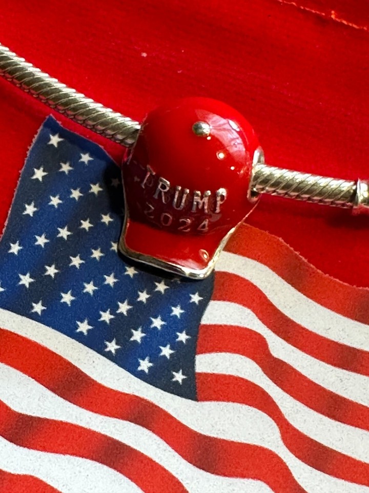 Presidential "TRUMP 2024" FAMOUS RED HAT BRACELET CHARM, 925 STERLING ...