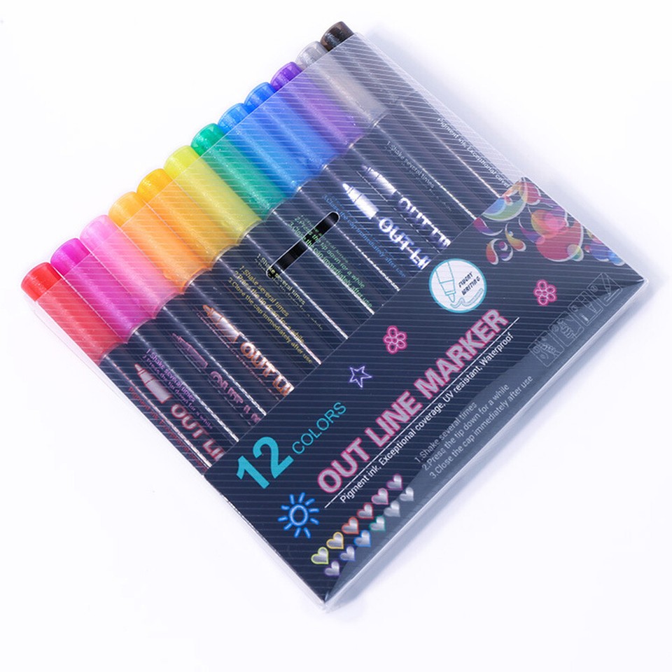8/12 Colour Double Line Outline Doodle Art Mark Pen for Gift Card ...