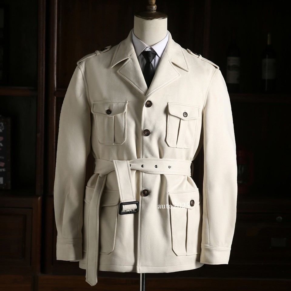 British Safari Jacket Classic Retro Autumn/winter Deerskin Velvet Slim ...