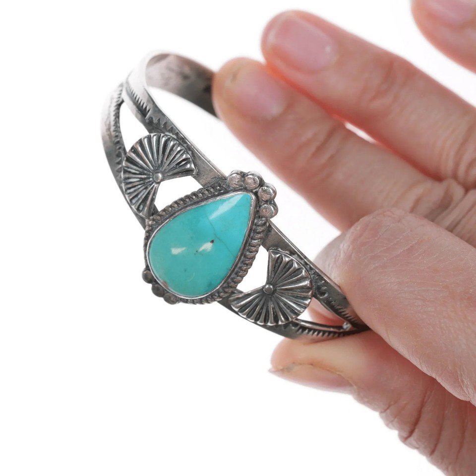 6.25" c1940's Navajo Curio Sterling and turquoise cuff bracelet | eBay