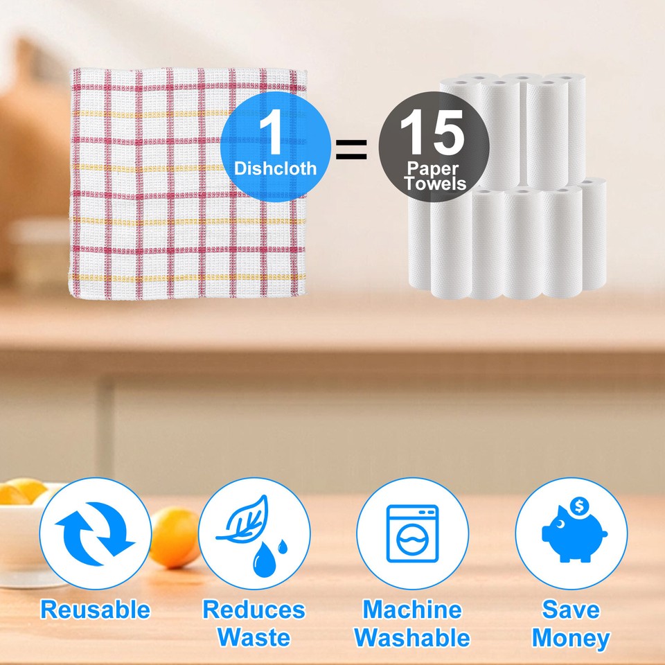 12Pcs Kitchen Dish Cloths Cotton Super Cleaning Absorbent Towel Washing ...