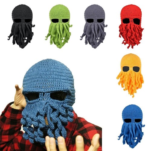 Beard Octopus Knitted Beanie Animal Cthulu Ski Cap Balaclava Hat Female ...