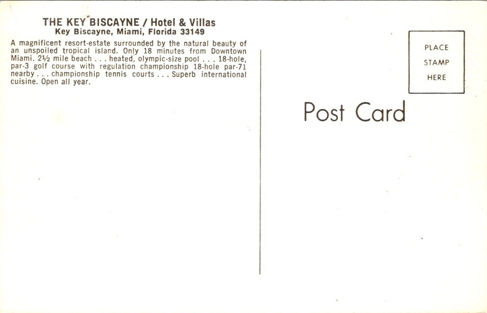 Postcard Key Biscayne Hotel Villas Aerial Beach View Miami Florida D12 ...