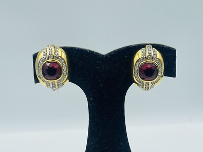 Nina Ricci Vintage Gold Plated Ruby Red Glass Rhinestone Clip On ...