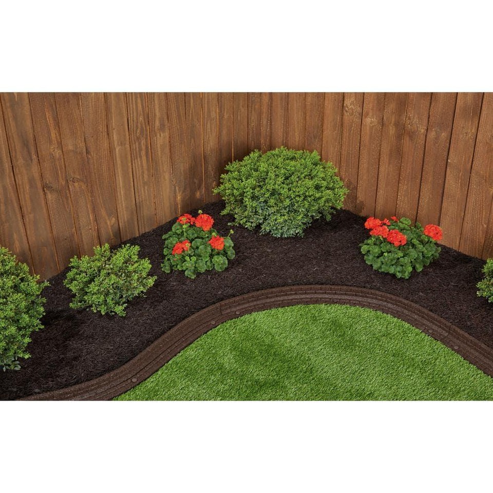 Landscape Edging 4 ft. Brown No-Dig Stakes Rubber Built-in Mower Guide ...