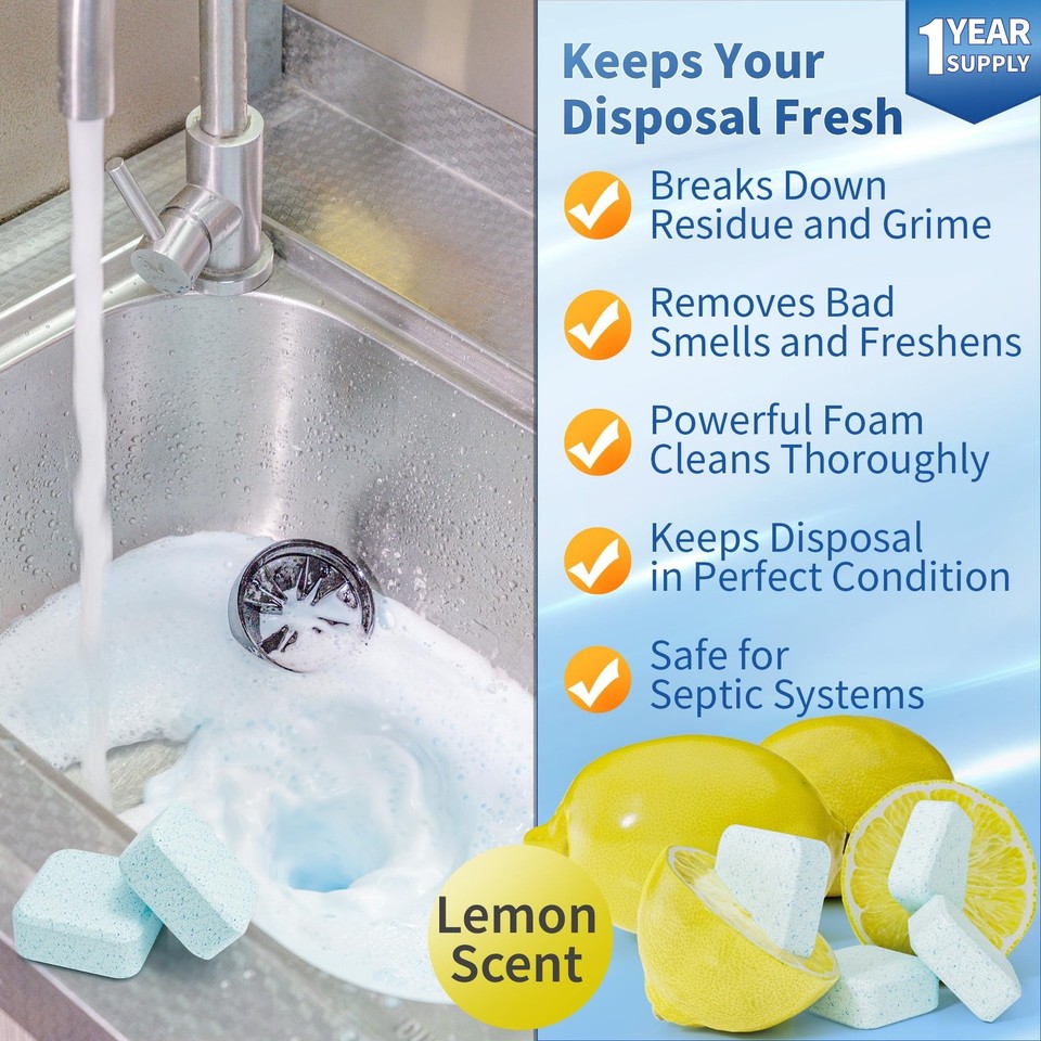 Foaming Garbage Disposal Cleaner and Deodorizer Tablets-24 Pack Food ...