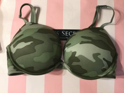 New Victorias Secret PINK Wear Everywhere Super Push Up Camo 32A Bra ...