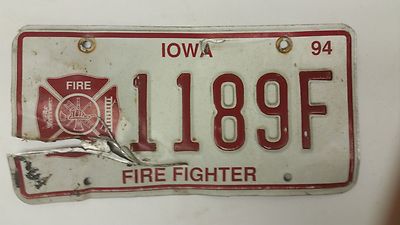 1994 IOWA Firefighter License Plate 1189F | eBay