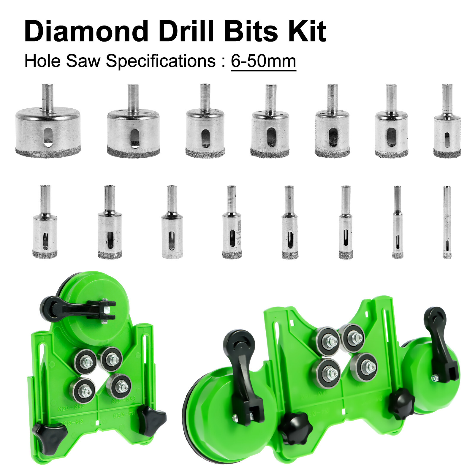 17PCS Diamond Hole Saw Set Holes Cutter Saw Drill Bits Tile Kit Marble ...