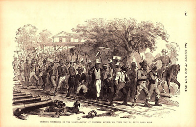 "CONTRABANDS", MUSTERING, FORTRESS MONROE Antique Civil War engraving ...