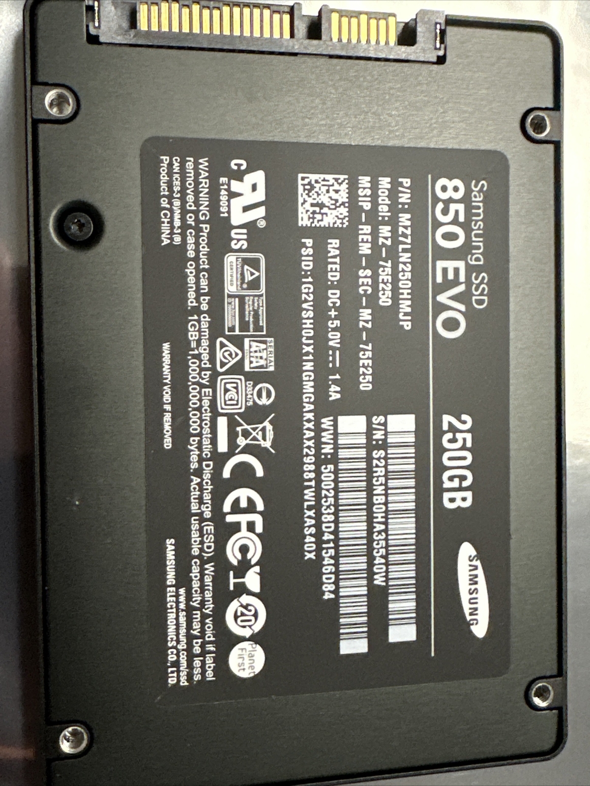 Samsung SSD 850 EVO 250GB Solid State Drive MZ-75E250 MZ7LN250 for sale ...