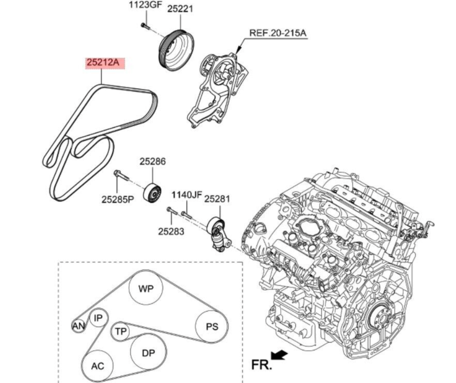 OEM 25212-04050 Ribbed V Belt Serpentine Usps/Ems for Kia Picanto 2012 ...