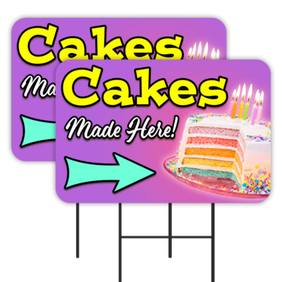 Cakes 2 Pack Double-Sided Yard Signs 16" x 24" with Metal Stakes (Made ...
