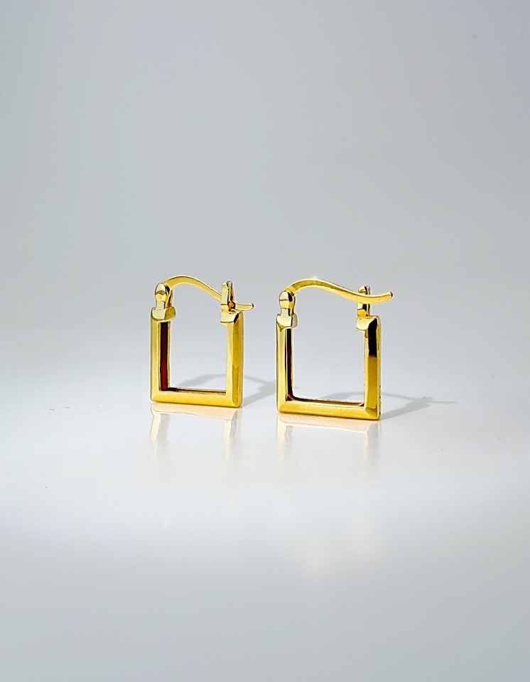 18K Solid Gold Huggies Square Hoop Earrings 12 mm Real Gold Small Hoops ...
