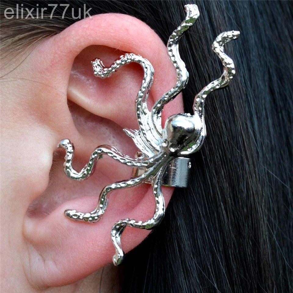 HOT NEW SILVER OCTOPUS EAR CUFF CLIP WRAP CARTILAGE NO PIERCE EMO PUNK ...