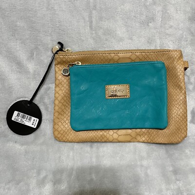 Colette Hayman Wallet Light Blue/Tan Snap-On Pouch Leather Set Clutch ...