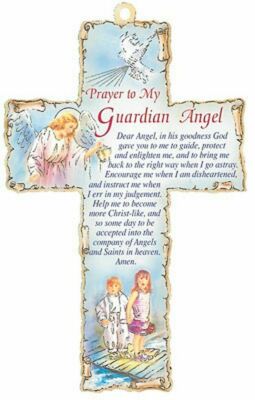 GUARDIAN ANGEL 6" WOOD CROSS Hanging Wall Plaque Cross Prayer Verse ...