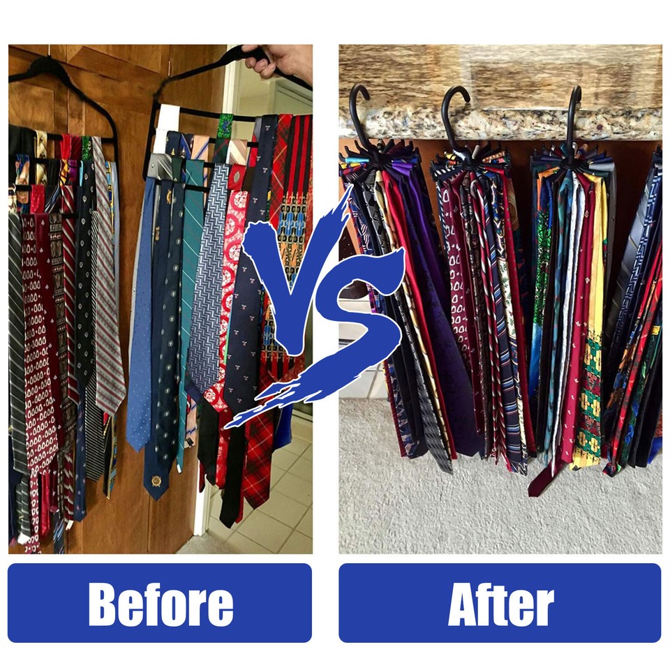 3X Neck Tie Rack 360° Adjustable Hanger Organizer Scarf Belt Hook ...