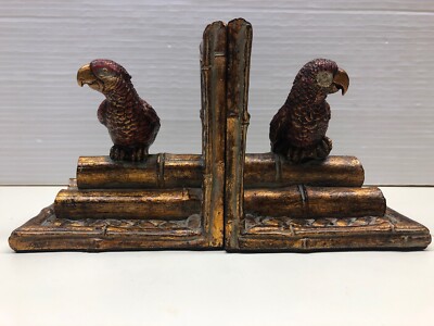 PARAKEET BOOKENDS RETRO RESIN Hand Painted Aged Cooper Look | eBay