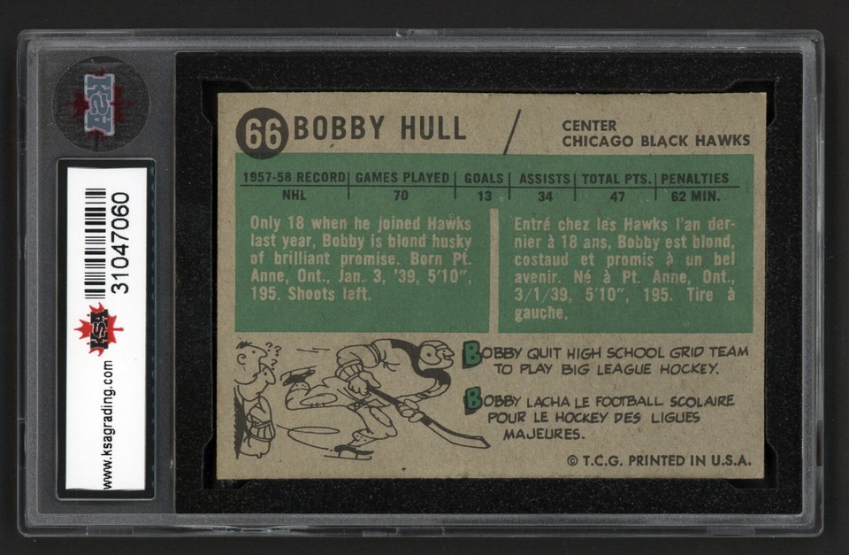1958-59 TOPPS #66 BOBBY HULL ROOKIE CARD KSA 7 NEAR MINT | eBay