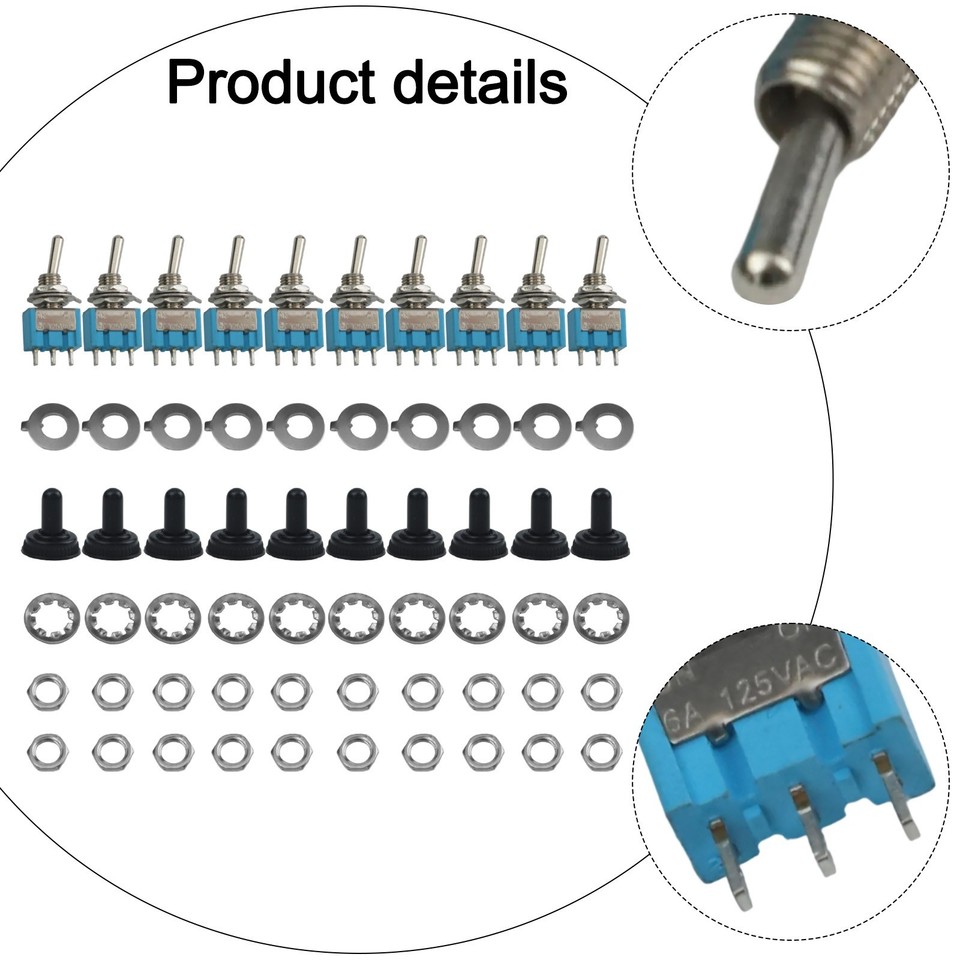10 Mini Rocker Switches 3 Pin ON ON 2 Position for Various Applications ...