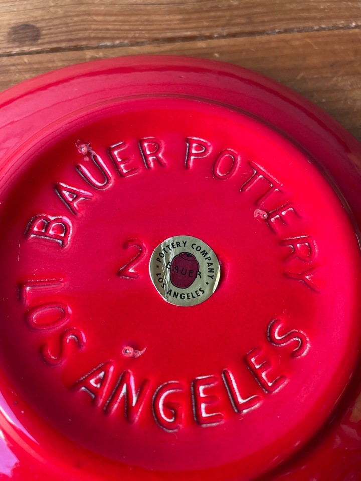 Vintage Bauer Pottery Ring Ware Bright Red Round Butter Dish w/ Lid Los ...