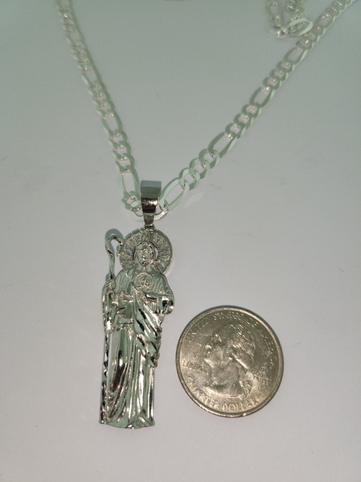 Authentic Sterling Silver St Jude Pendant / Figaro Chain San Judas ...