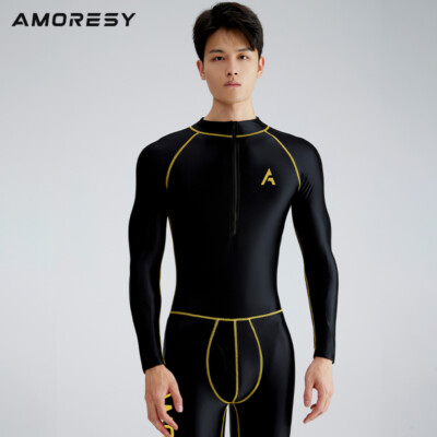AMORESY Men's Oil Glossy Tracksuits Sports Long Sleeve Fitness Surfing ...