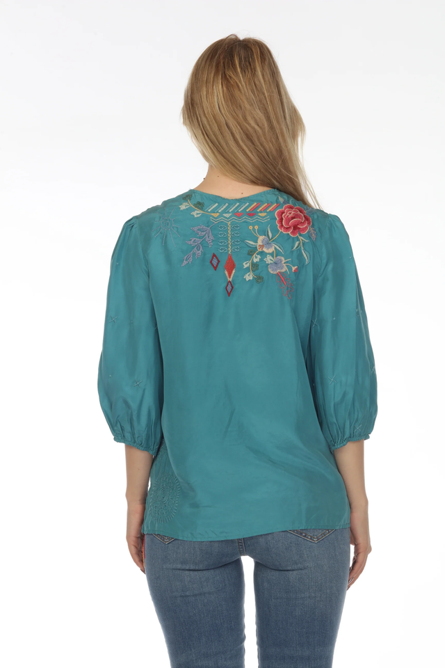 Johnny Was Workshop Taryn Flowy Tassel Silk Blouse Boho Chic W14022 | eBay