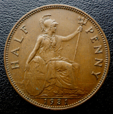 GREAT BRITAIN 1931 KING GEORGE VI HALF PENNY 88 YEARS OLD CANADA SHIP ...