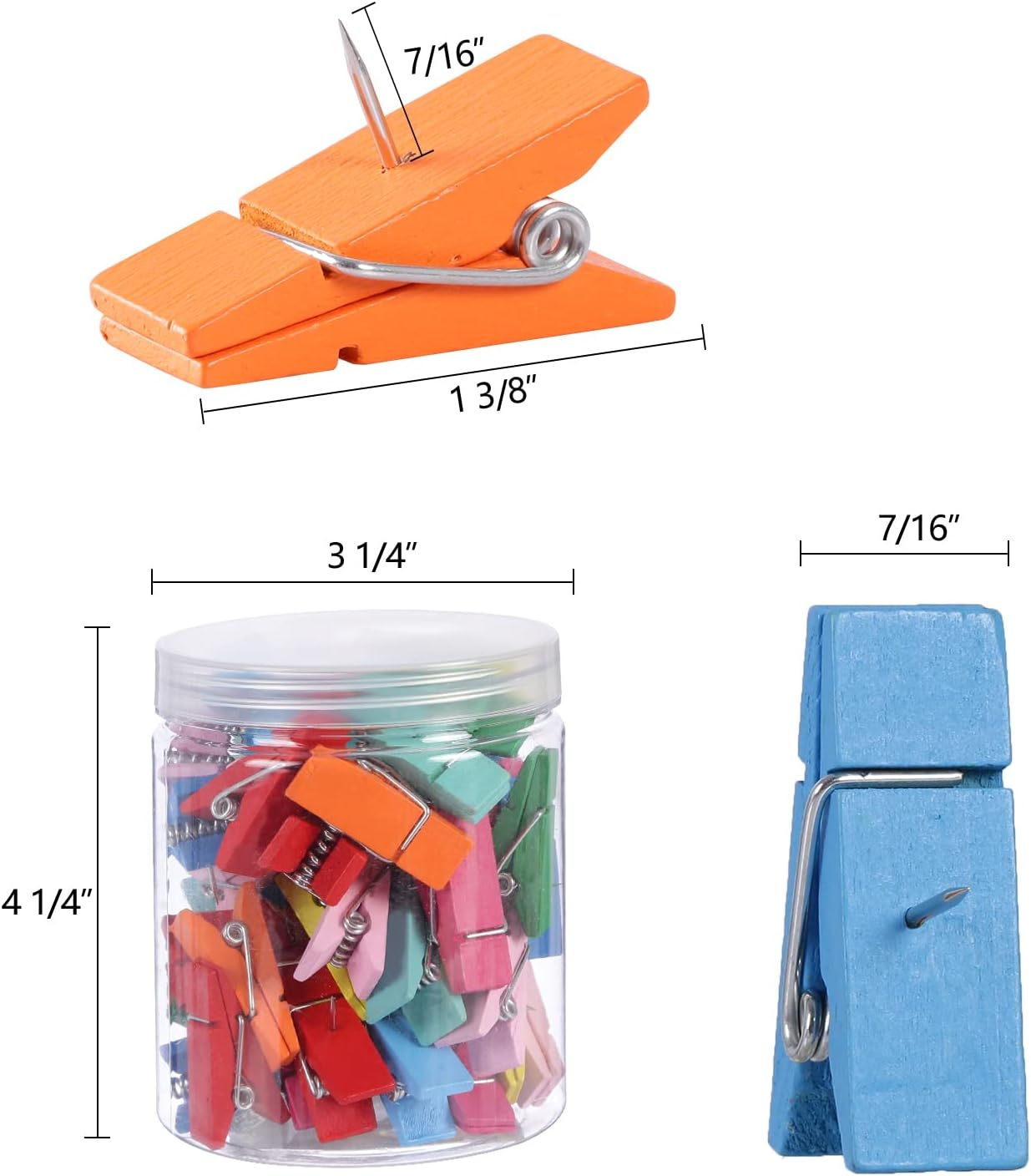 50Pcs Push Pin Clips Thumb Tacks - Cute Colorful Wooden Clips ...