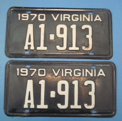 matched pair of low # 1970 Virginia License Plates DMV cleared for ...