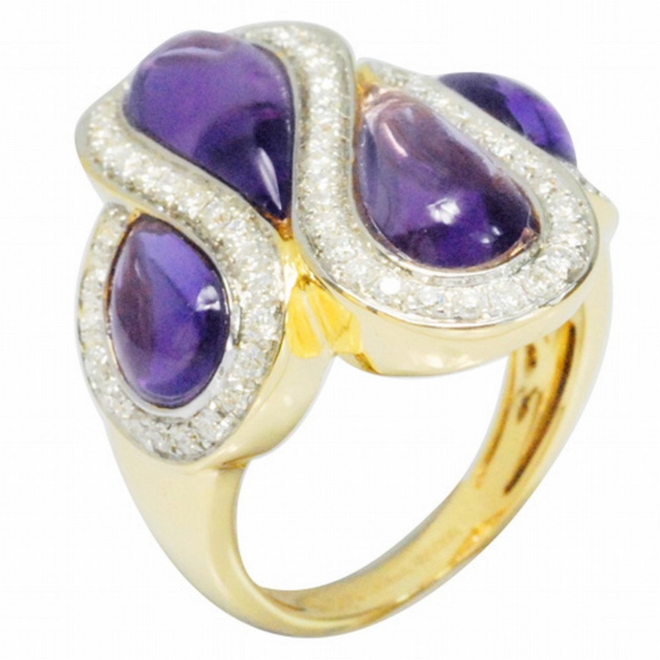 De Buman 18k Yellow Gold 5.32ctw Genuine Amethyst & Diamond Ring, Size ...