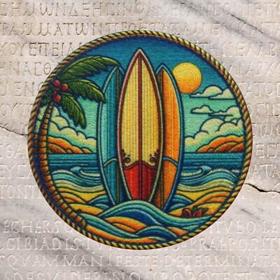 Surfboard Patch Embroidered Iron-on Applique Ocean Wave Tropical Travel ...