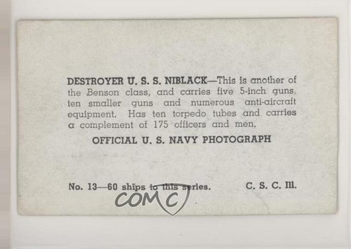 1942 Cameron Sales Warships R169 USS Niblack #13 3c7 | eBay